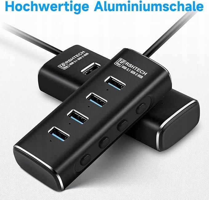 Hub USB RSHTECH A104 koncentrator HUB USB 3.1 10 Gbps z zasilaczem 10W ...