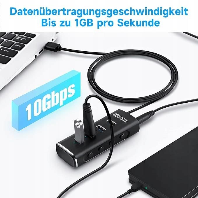 Hub USB RSHTECH A104 koncentrator HUB USB 3.1 10 Gbps z zasilaczem 10W ...