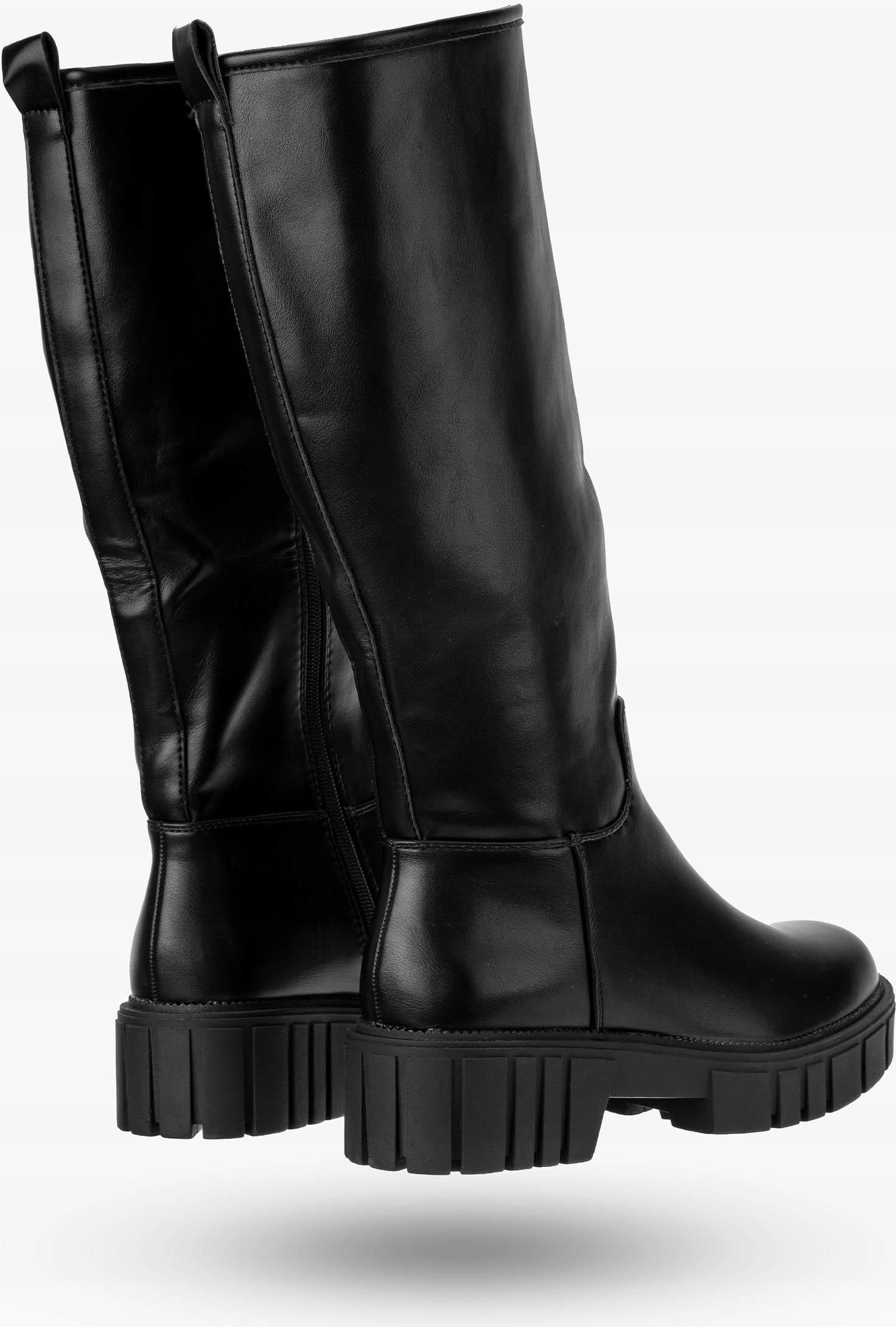 Kozaki Damskie Buty na platforomie do kolana eko skóra na zamek Czarne ...
