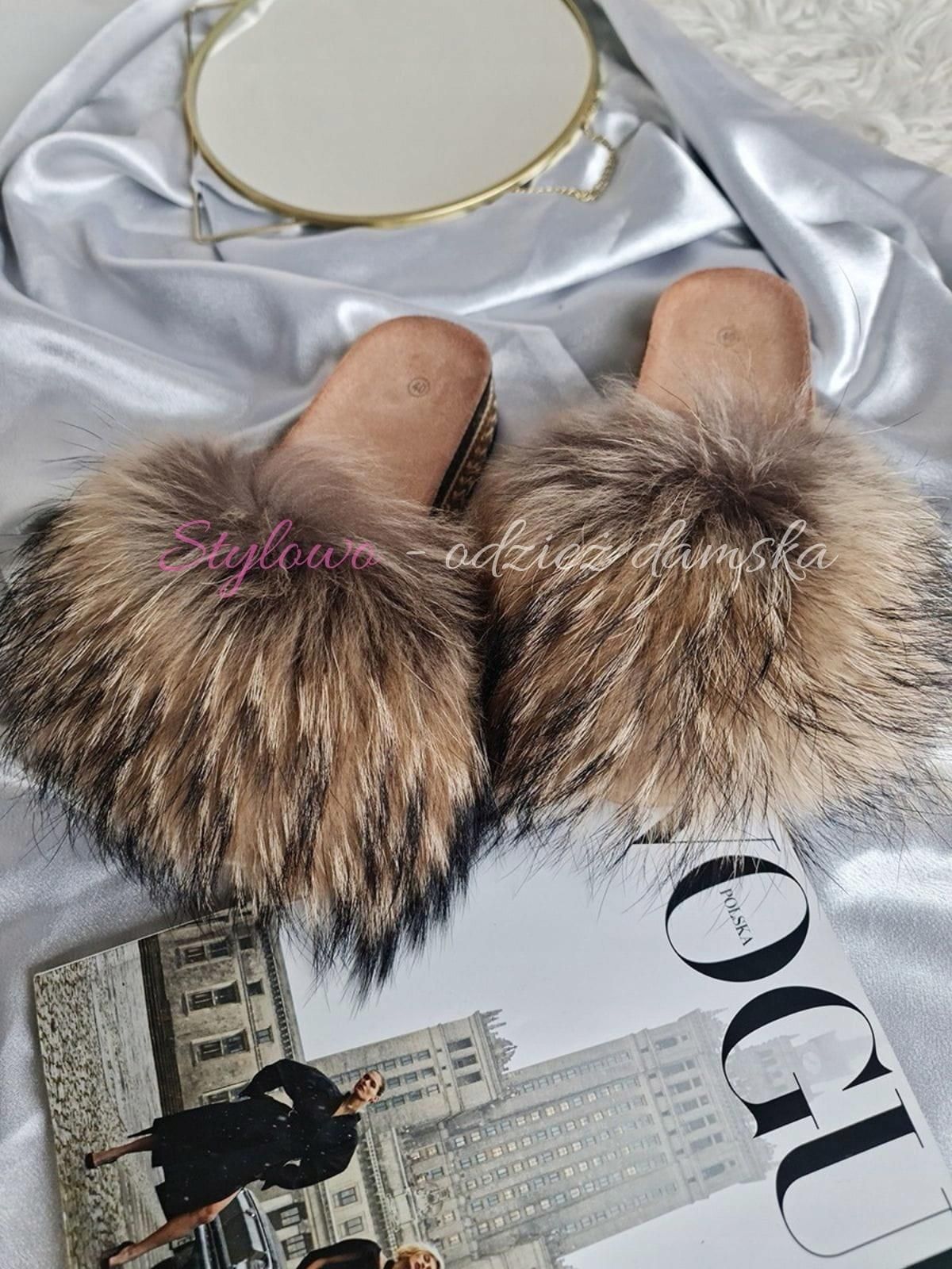 Klapki Jenot Jenotki Naturalne Futro Jenot Fiński 36 - Ceny i opinie ...