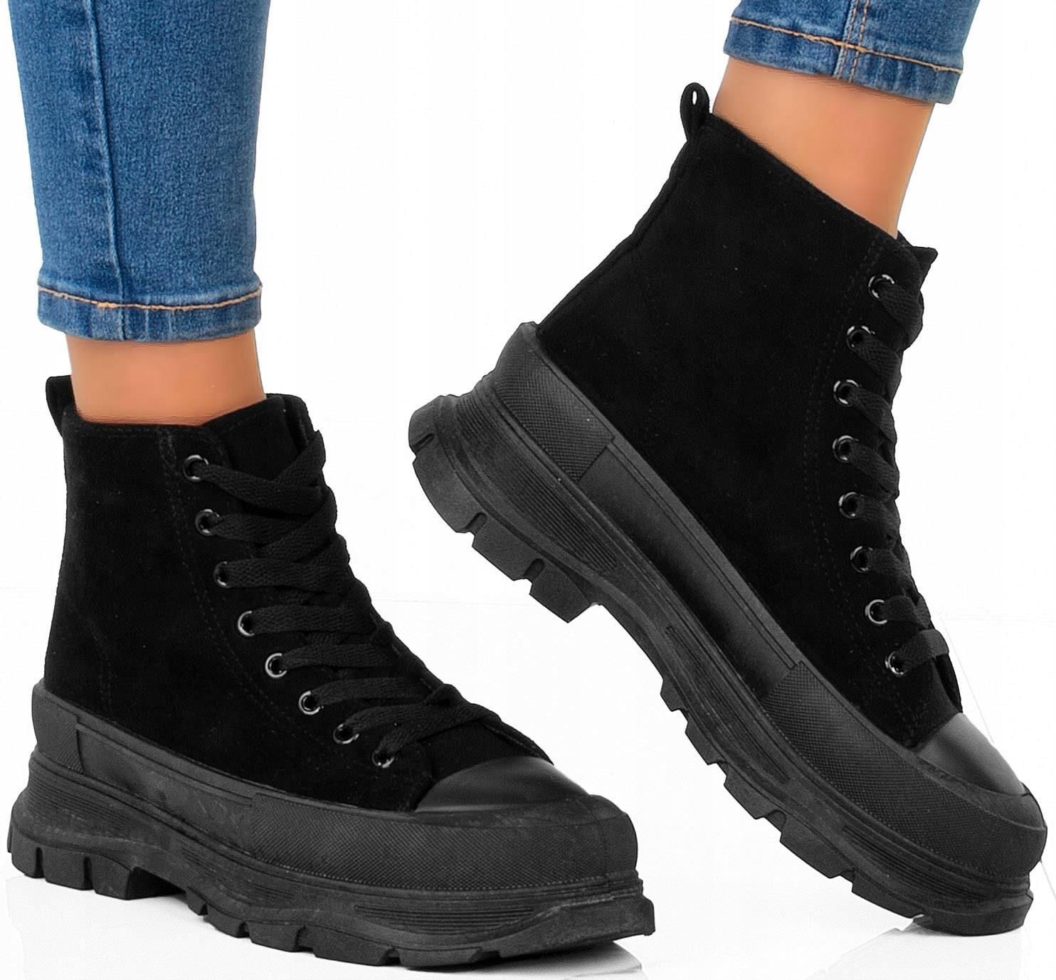 6677 Czarne Wysokie Trampki Platforma Zamsz 38 - Ceny i opinie - Ceneo.pl