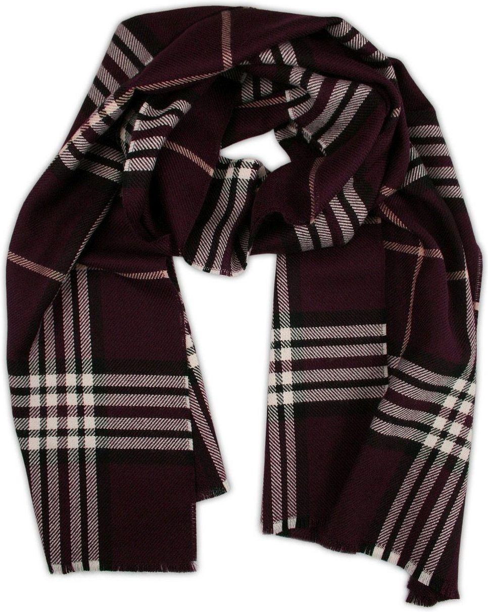 Szalik w Kratkę, Bordowy Miękki, Firmy V.Fraas -Cashmink- Elegancki ...