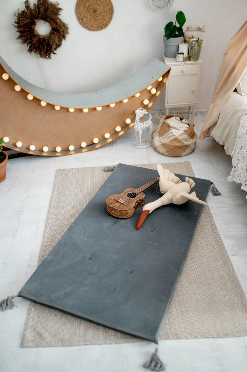 Home&Baby Mata Piankowa Do Zabawy Dla Dzieci Velvet Frędzle Szary ...