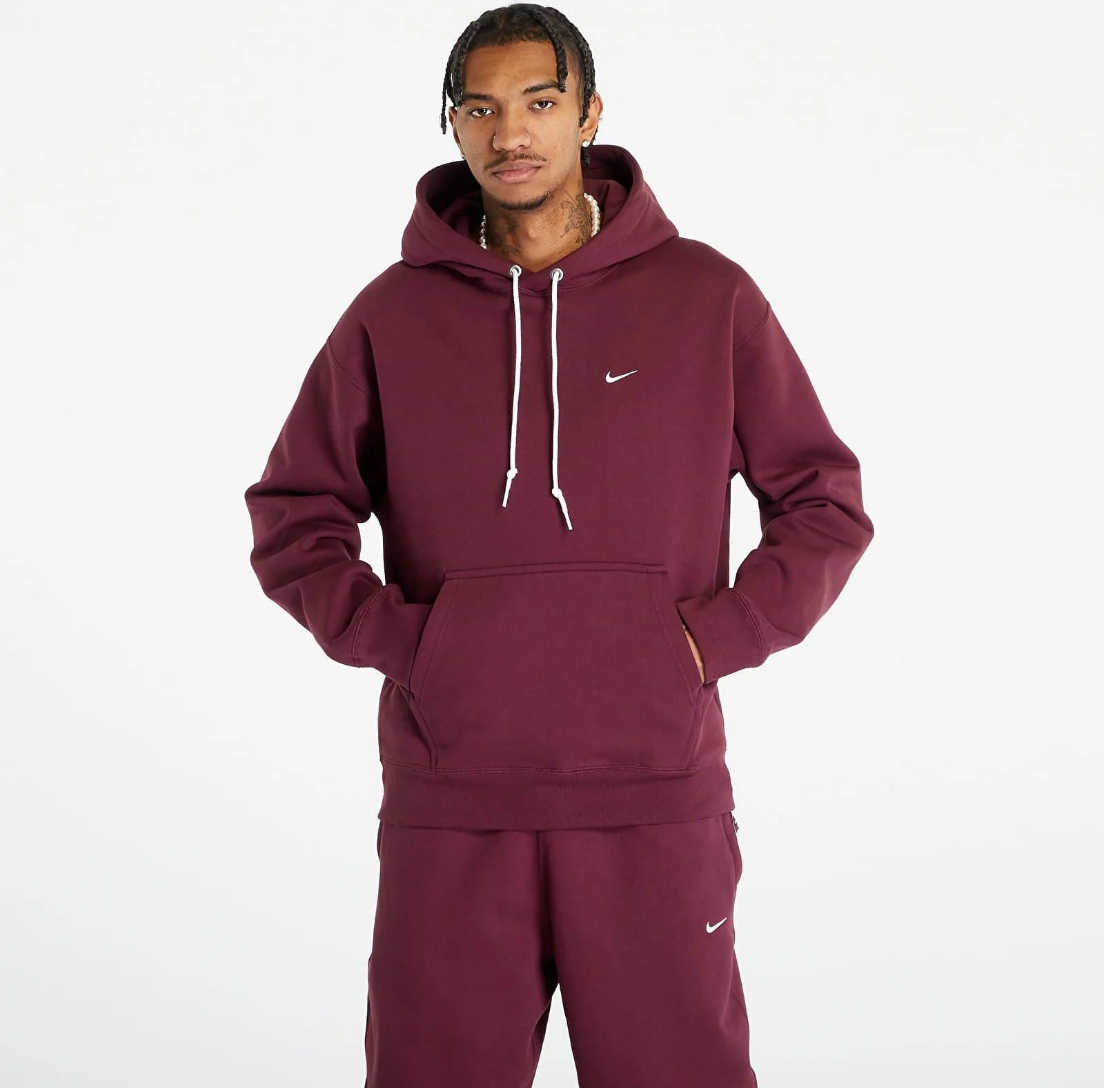 Nike Solo Swoosh Men's Fleece Pullover Hoodie Night Maroon/ White ...