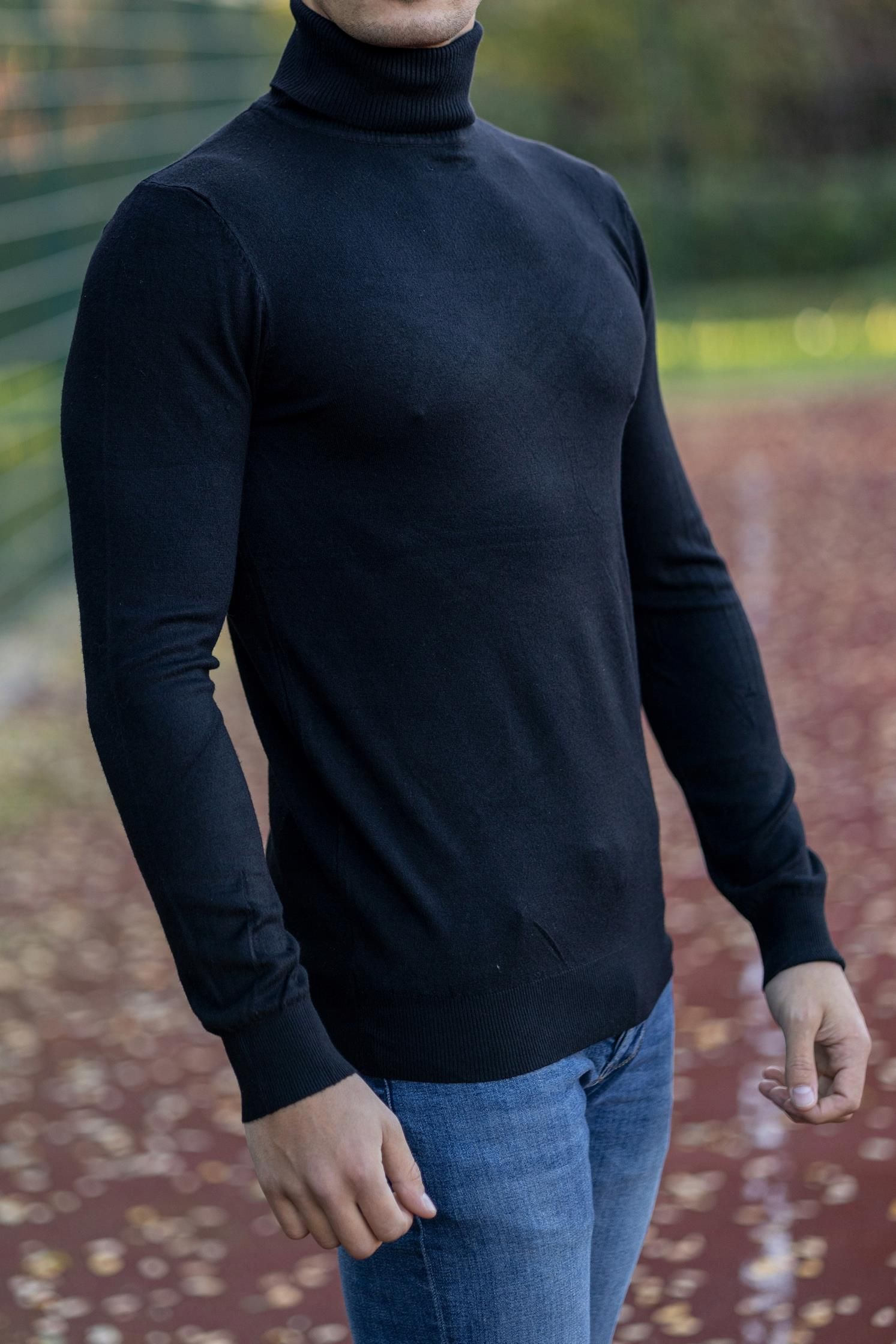 Golf Męski Slim Fit Czarny Klasyczny Modny Dopasowany Półgolf XXL ...