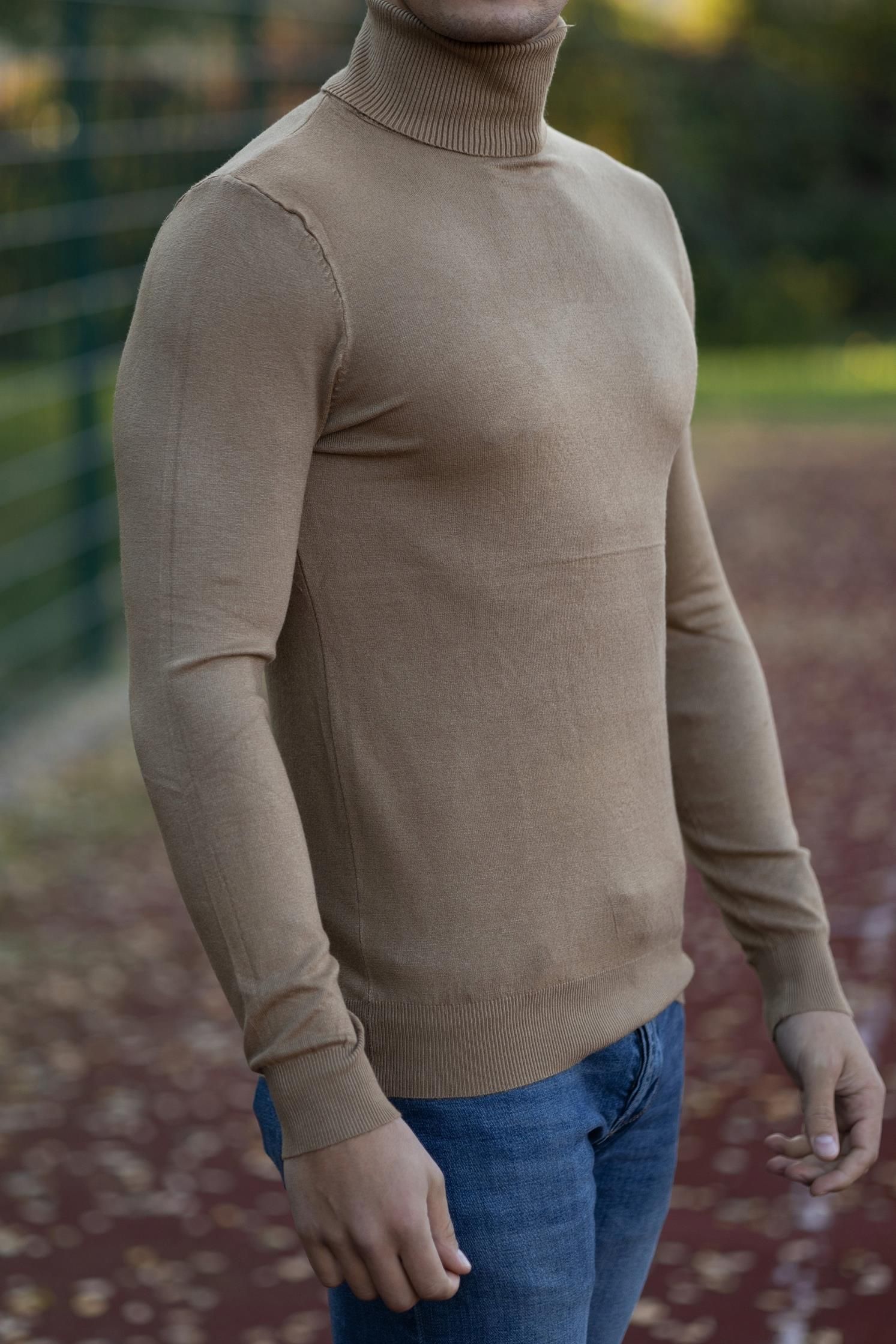 Golf Męski Slim Fit Beżowy Camel Modny Dopasowany Półgolf XL - Ceny i ...