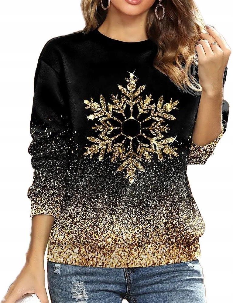 Świąteczna Luźna Bluzka Damska Złota Śnieżynka Glamour Modna M - Ceny i ...