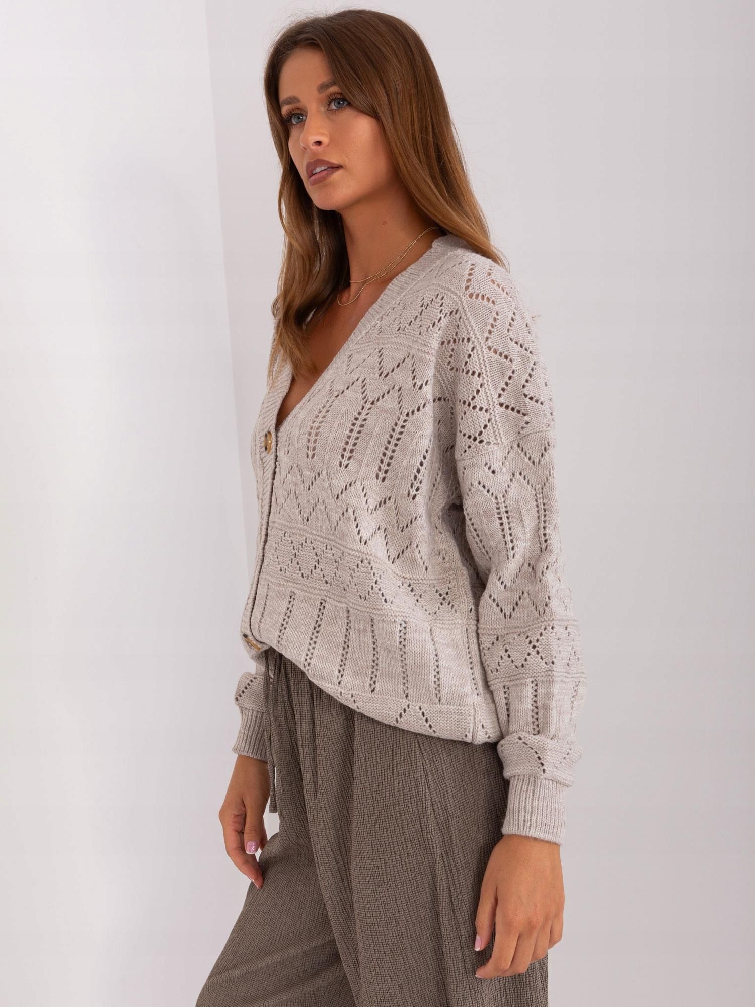 Genialny Sweter Ażurowy damski rozpinany z guzikami W Serek - Ceny i ...