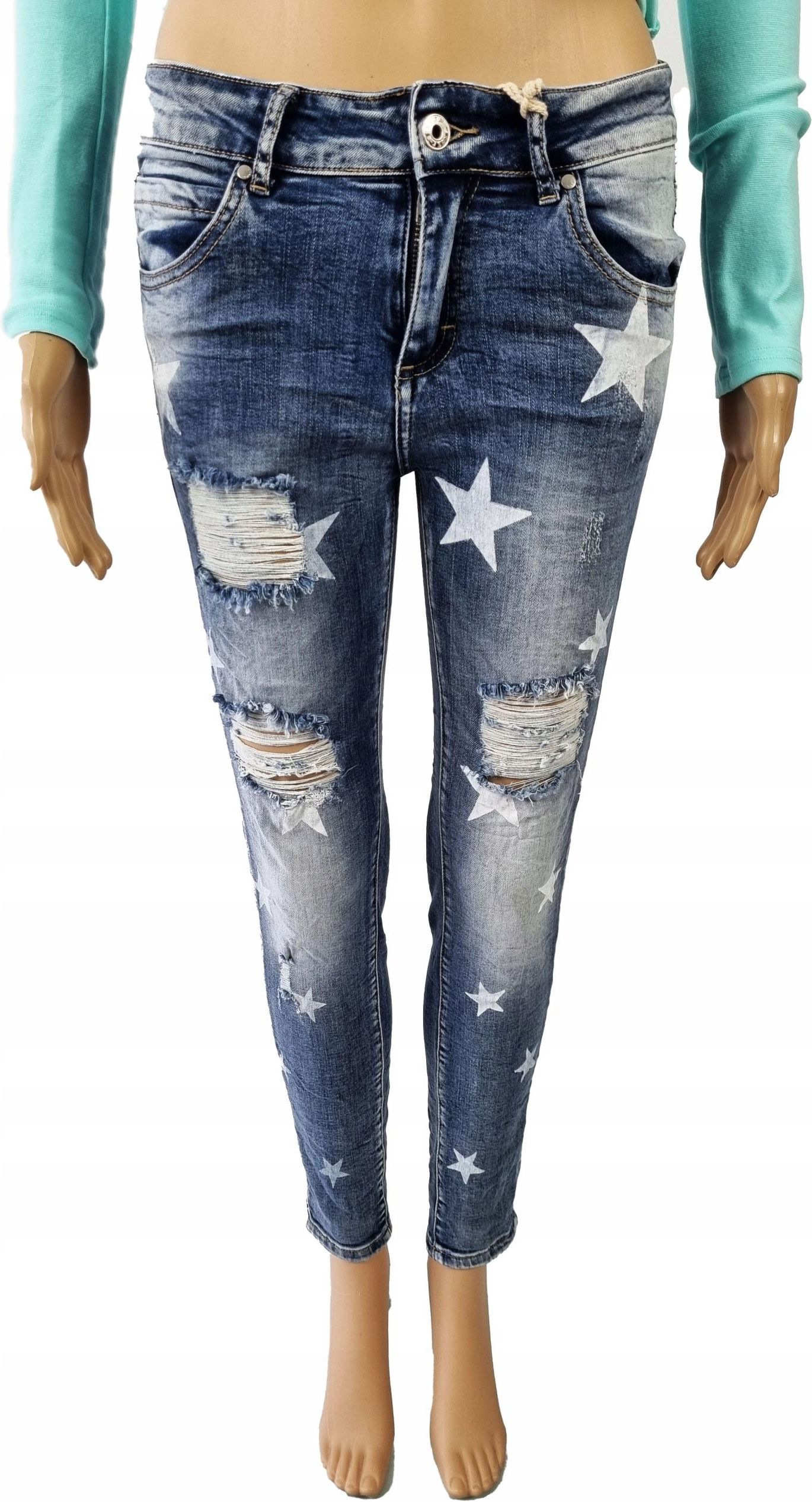 Spodnie dżinsowe damskie rurki z przetarciami r S - Ceny i opinie ...