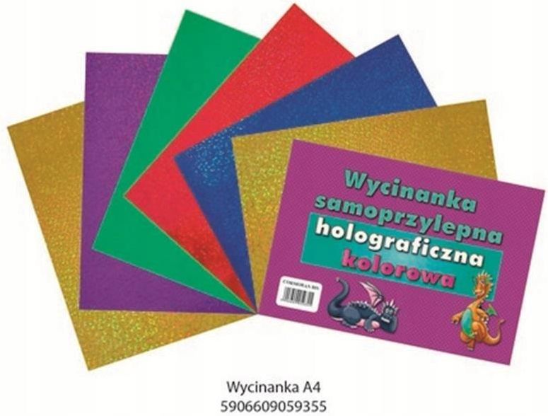 Papier Kolorowy Samoprzylepny A4 6 Kolorów Holograficzny Kormoran ...