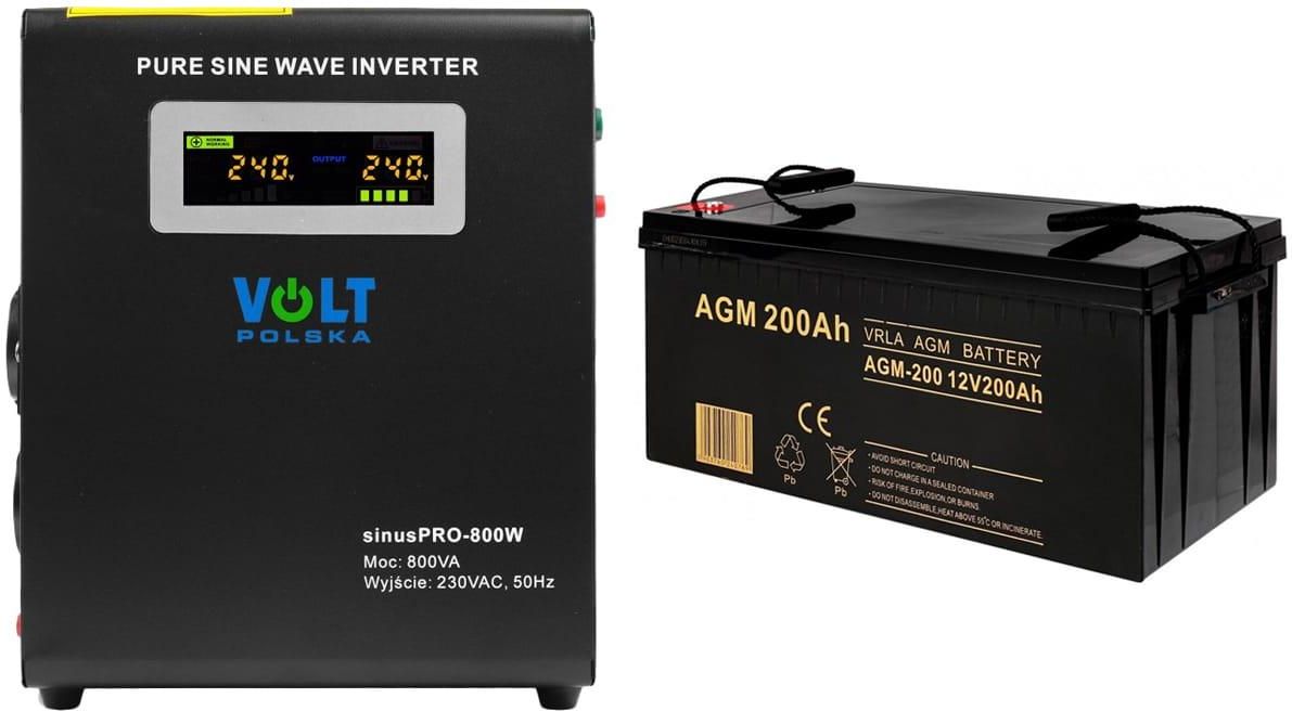 Zasilacz UPS Volt Polska ZestawVolt Sinus Pro 800W 800Va/500W + AkumulatorVoltVrla Agm 12V 200Ah ...