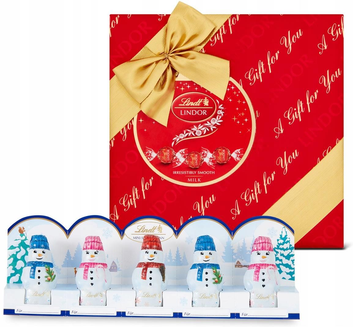 Lindt Zestaw Świąteczny Praliny Lindor Mleczne 287g I Mini Bałwanki 50g ...