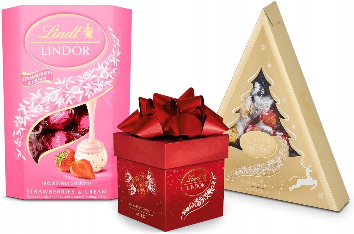 Lindt Zestaw Praliny Lindor Mleczne Cube Złota Choinka I Truskawkowe ...