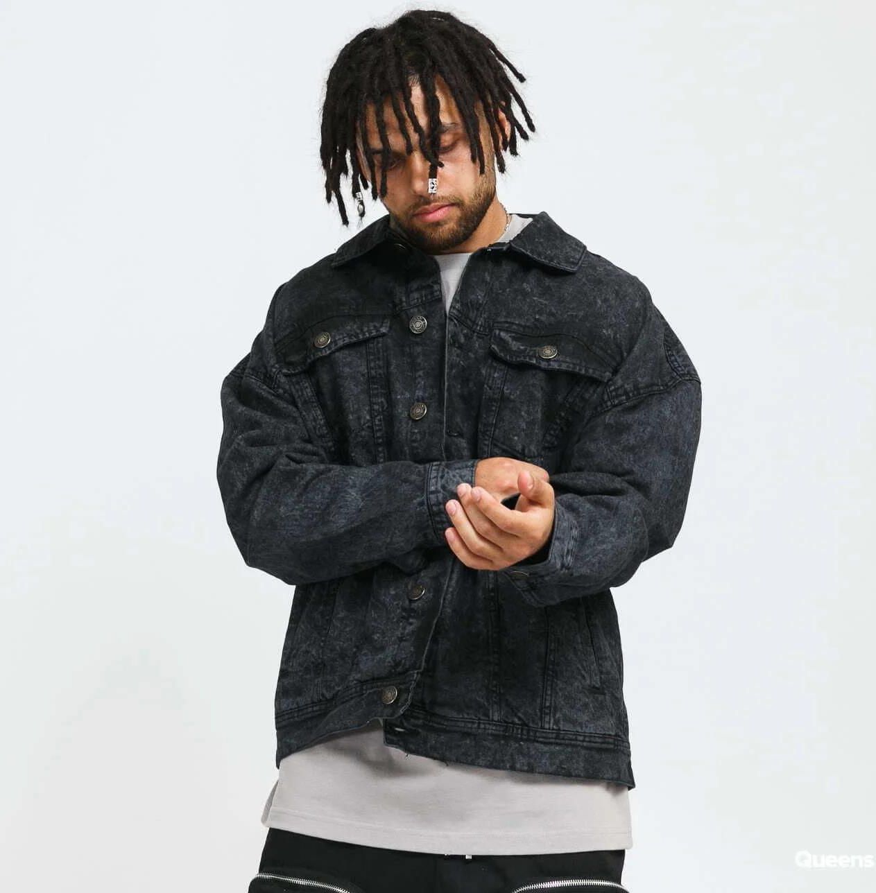 Urban Classics Oversized Denim Jacket black stone washed - Ceny i ...