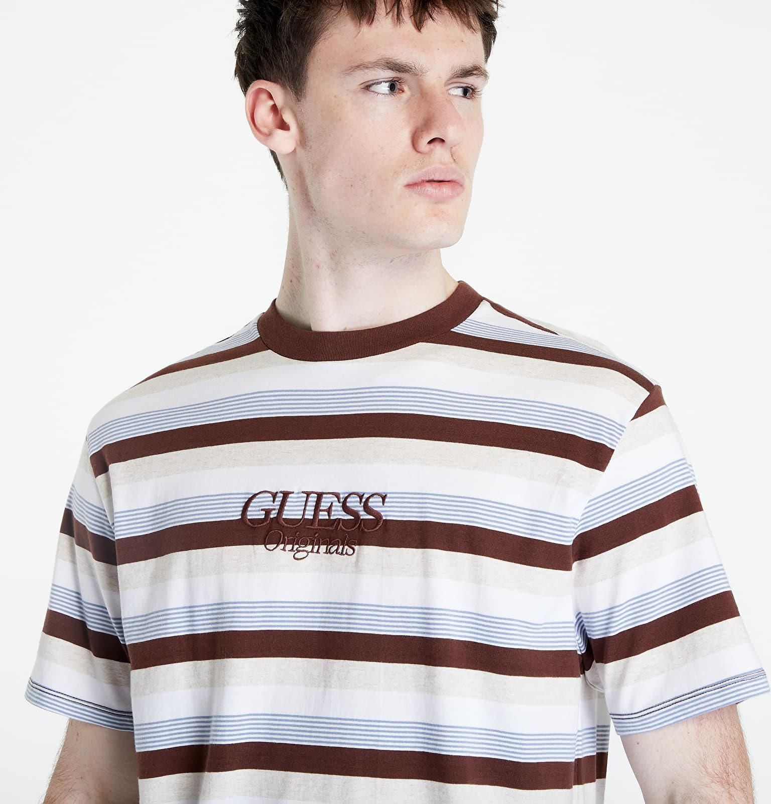 GUESS Cole Heather Stripe Tee Brown/ White/ Blue - Ceny i opinie - Ceneo.pl