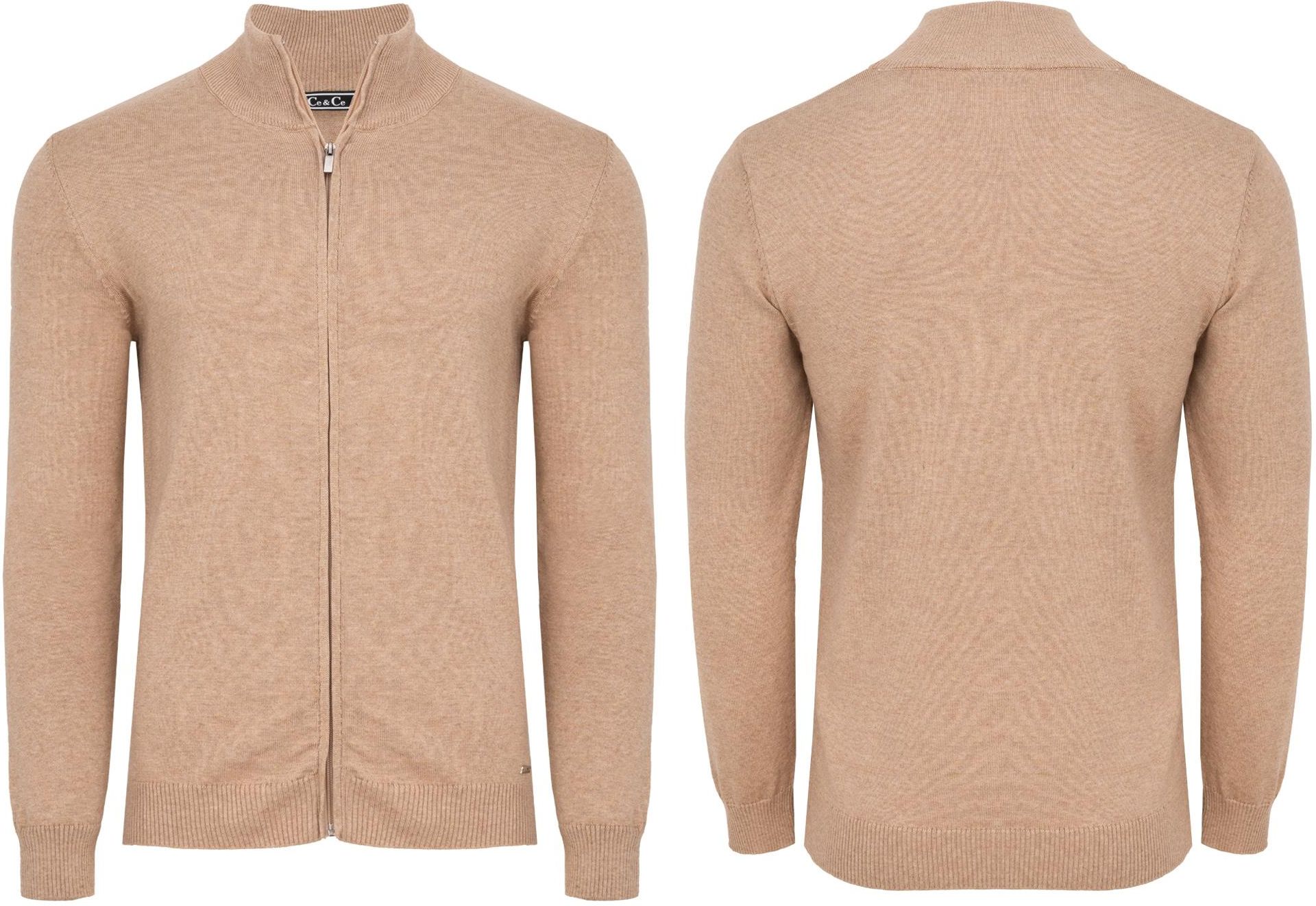 Sweter Męski Beżowy Rozpinany Stójka Klasyczny Casual Bawełna Cienki ...