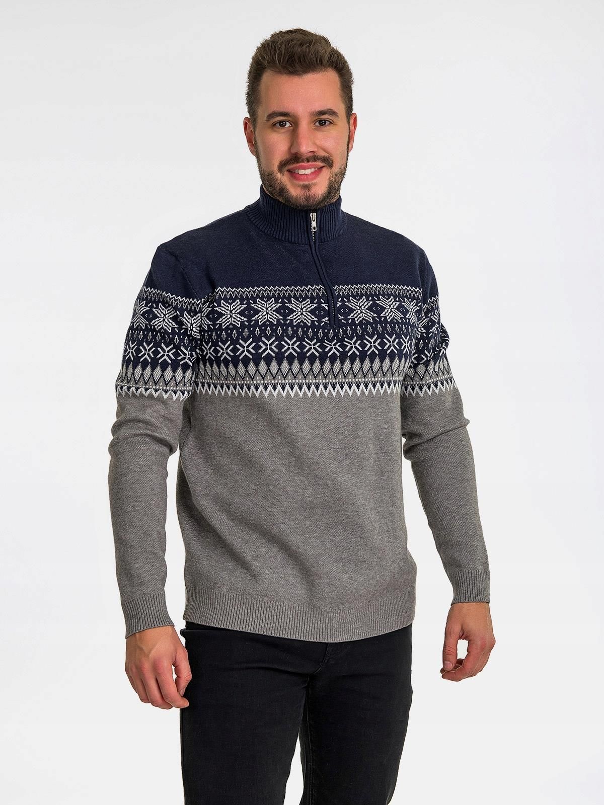 Sweter męski golf stójka zamek norweski wzór szary L - Ceny i opinie ...