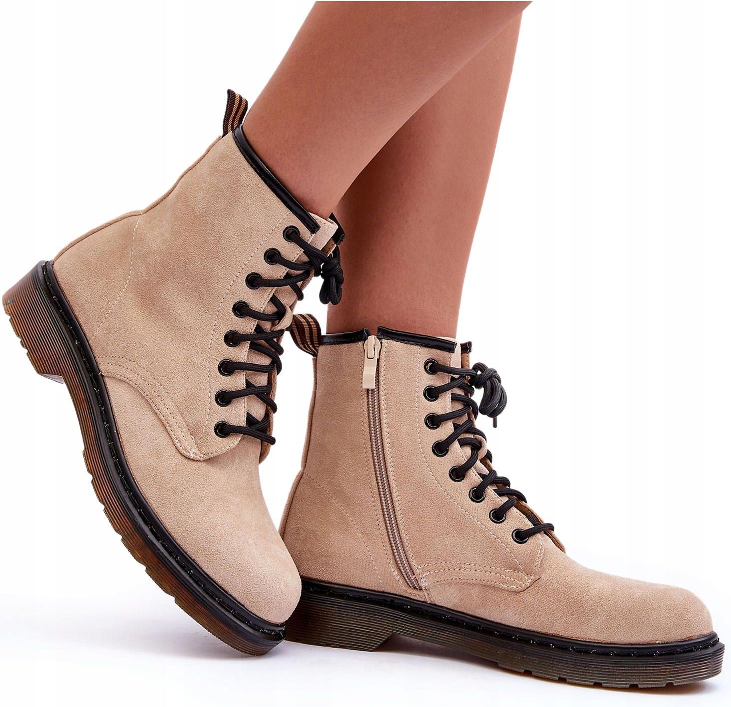 Botki Workery Zamszowe Płaski Obcas Beżowe 37 - Ceny i opinie - Ceneo.pl