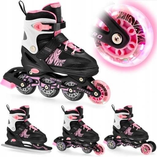Rolki SPOKEY Łyżworolki 4w1 Łyżwy Rolki Wrotki Regulowane LED 30-33 ...