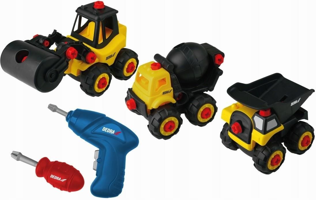 Zabawka DEDRA ZESTAW 3 POJAZDÓW DO SKŁADANIA Z WKRĘTAKIEM I ŚRUBOKRĘTEM ...