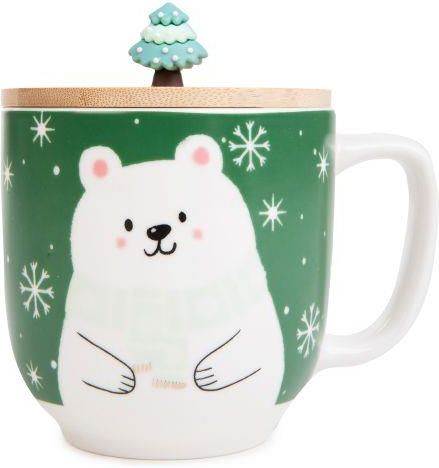 Homla Kubek Świąteczny Z Uchem Moldy Misiem I Pokrywką 300Ml Zielony ...