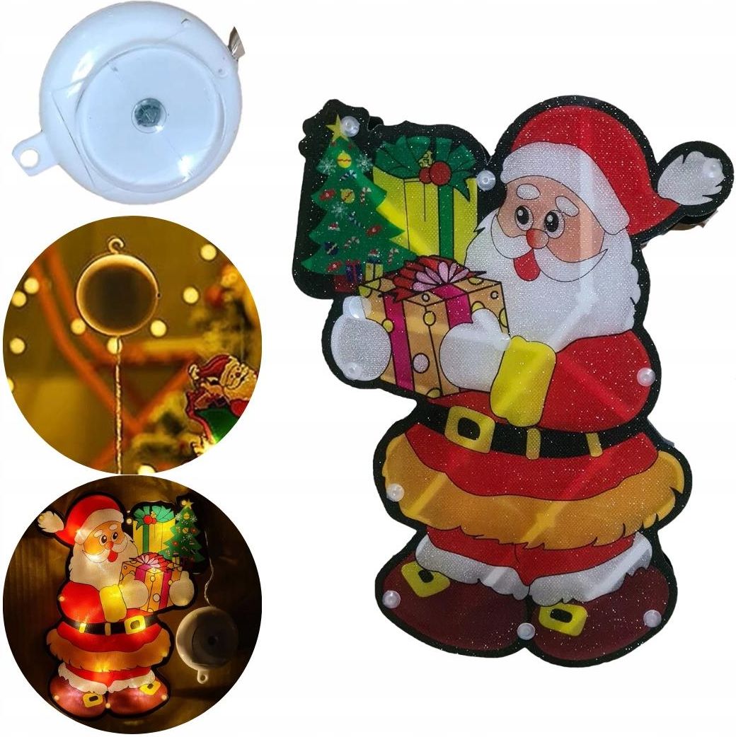Megashop Mikołaj Ozdoba Świąteczna Led Okno Folia Lampki Biały Ciepły ...