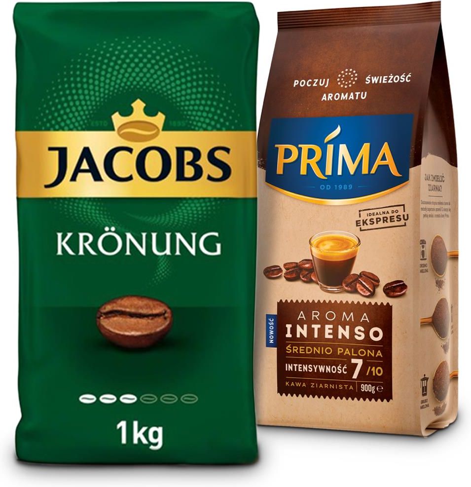 Kawa Jacobs Zestaw Kawy Ziarnistej Krönung 1kg I Prima Aroma Intenso ...