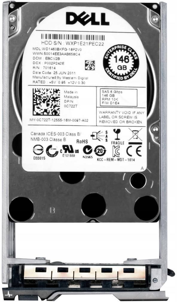 Dysk serwerowy Dell 146GB 10K 16MB SAS-2 2.5'' WD1460BKFG (0C722T ...