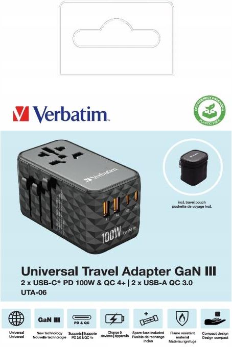 Ładowarka do telefonu Verbatim Adapter Podróżny Ładowarka Uta 06 Gan ...