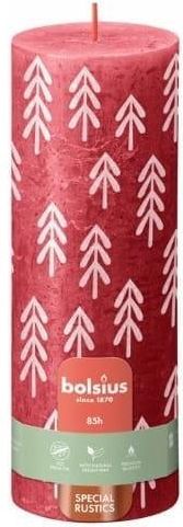 Bolsius Rustic Świeca pieńkowa 190/68 delikatny czerwony + choinki ...