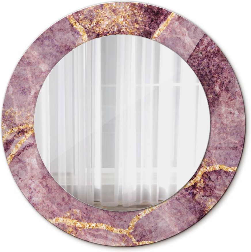 Lustromat.Pl Lustro Ramka Z Nadrukiem Okrągłe Marmur Dodatkiem Złota ...