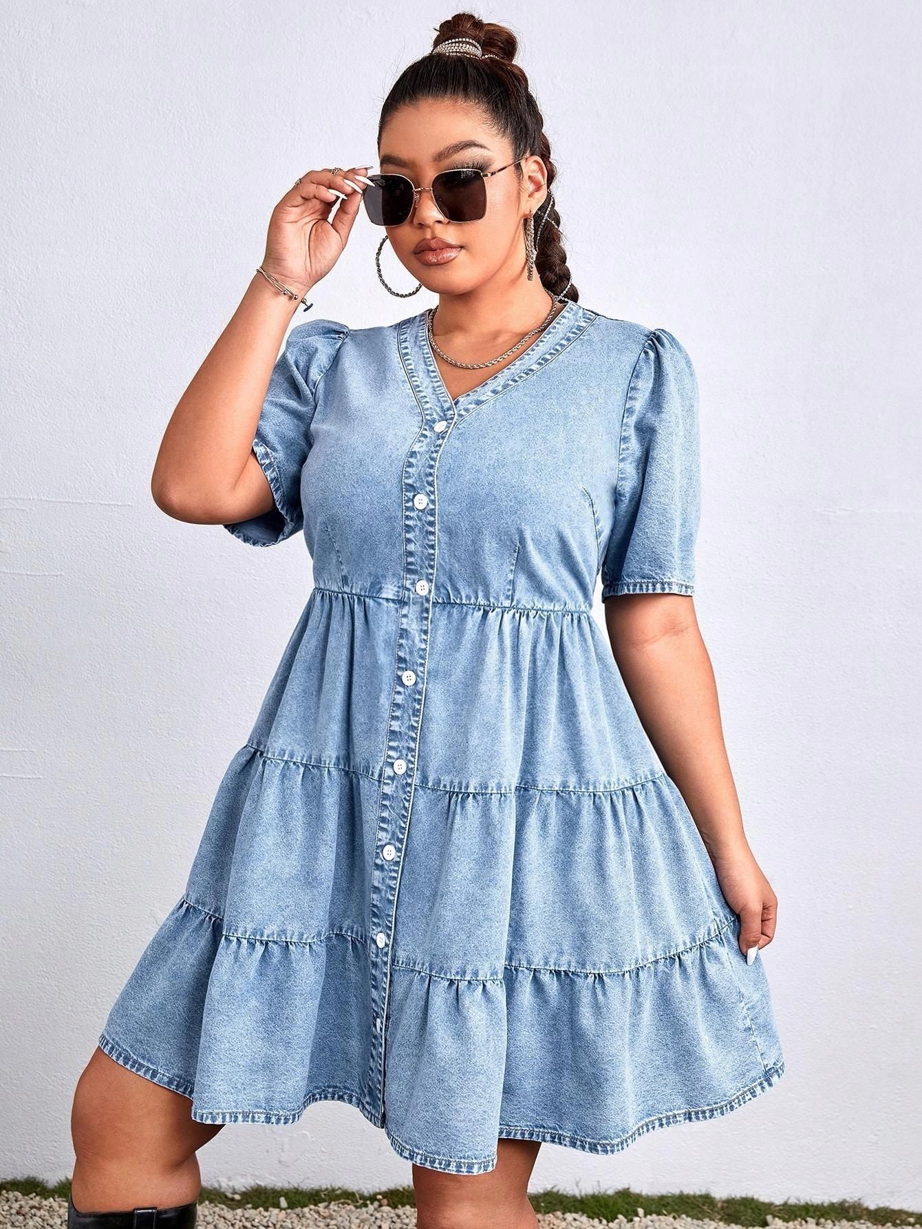 Jeans Falbana Guziki Khh NF9__XXL Shein Niebieska Mini Sukienka - Ceny i opinie - Ceneo.pl