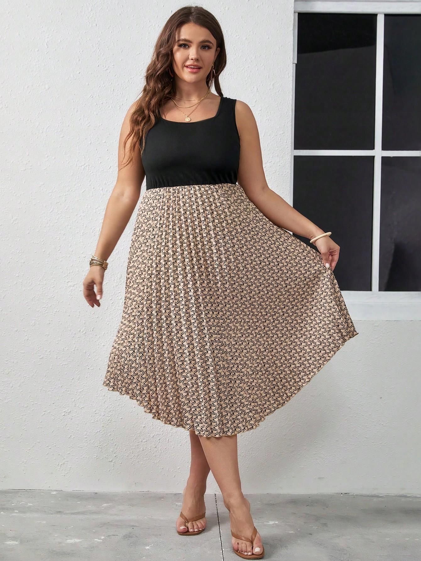 Bez Rękawów Wzór Fxs NF9__46 Shein Łączona Plisowana MIDI Sukienka - Ceny i opinie - Ceneo.pl