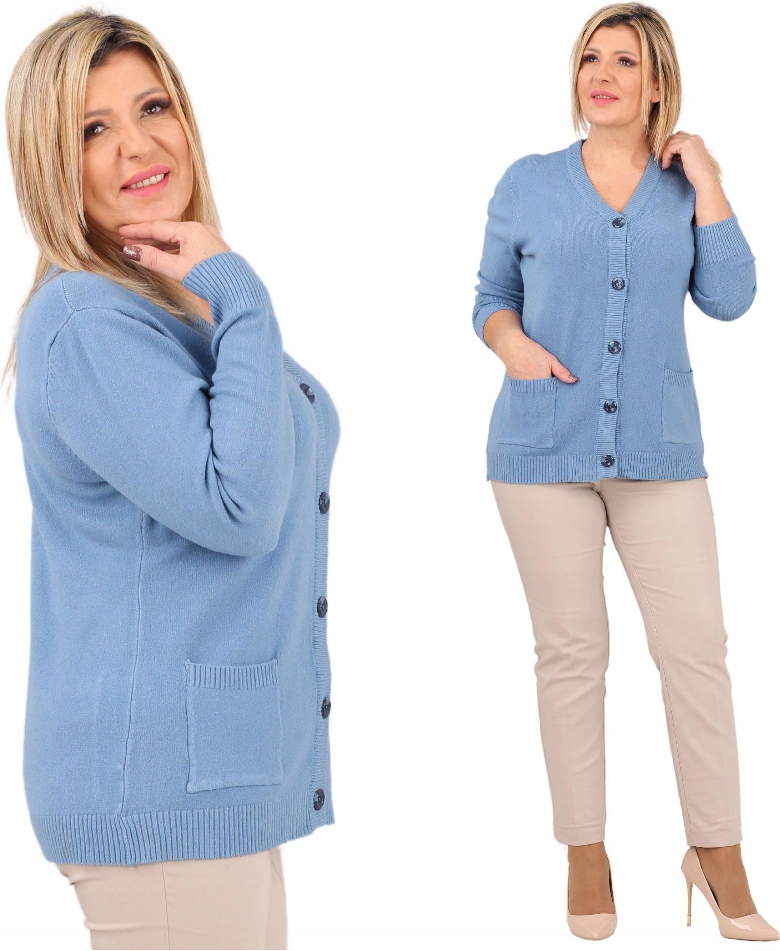 Sweter Rozpinany Damski Bawełniany Kardigan Na Guziki Ciepły Oversize ...