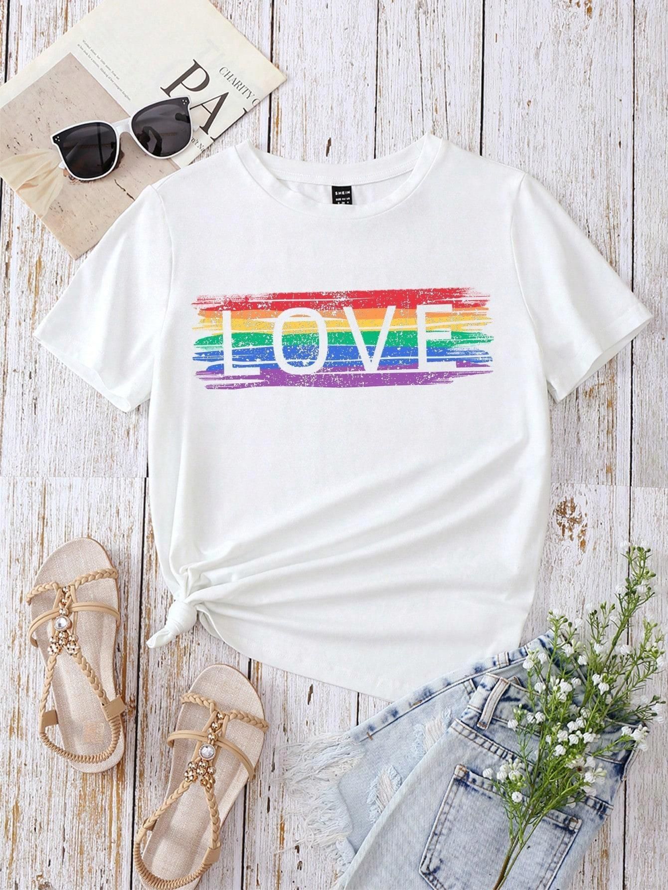 Print Napis Love 8QY NF9__XXL Shein Klasyczny Biały T-shirt - Ceny i ...