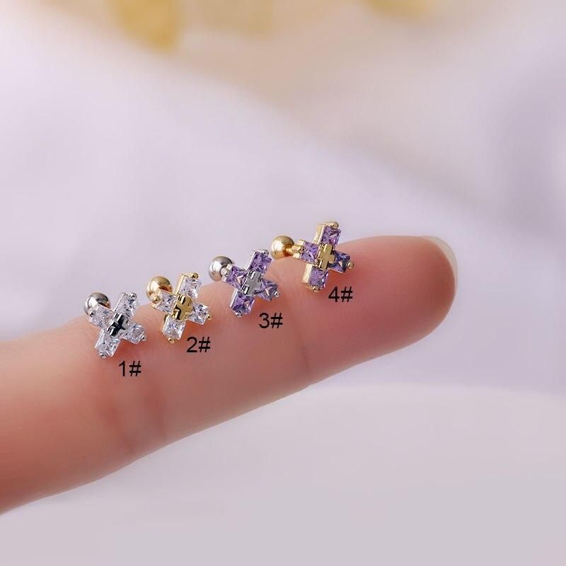 2 szt. Krzyż ze stali nierdzewnej cyrkon stadniny kolczyki dla kobiet ...