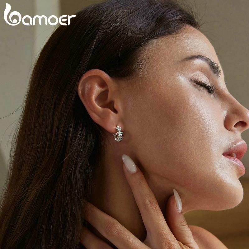 BAMOER 925 srebro miętowa zielona girlanda kolczyki koła emalia ...