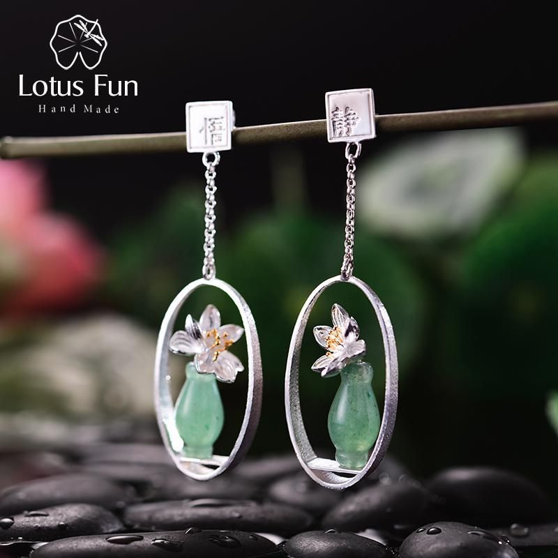 Lotus Fun Handmade Fine Jewelry Lotus Drop Kolczyki Prosty prezent ...