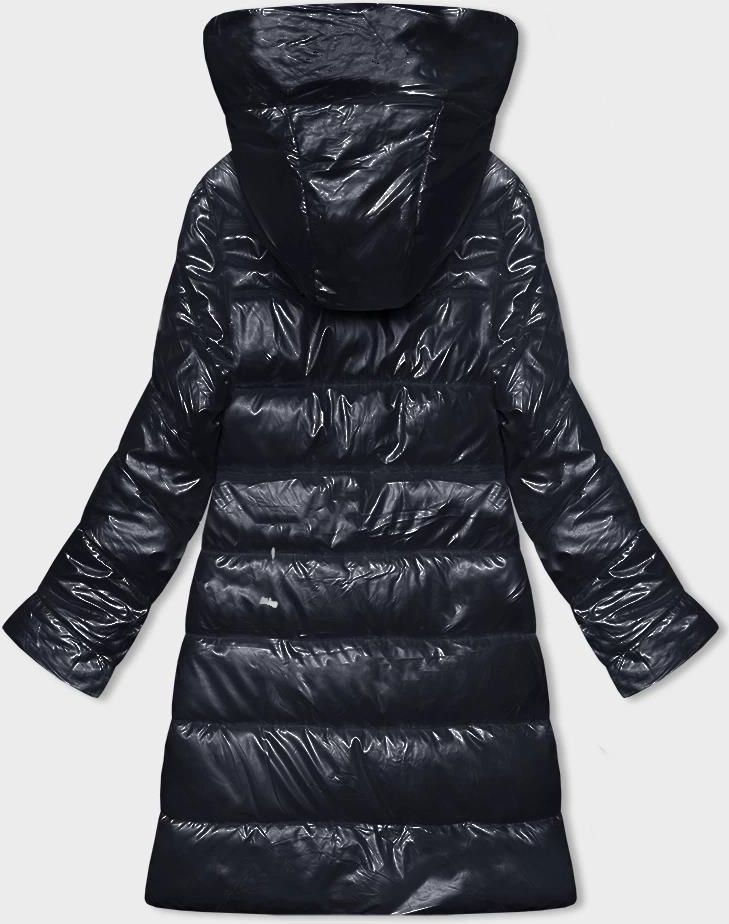 Metaliczna dopasowana zimowa kurtka damska Rosse Line granatowa (7227 ...