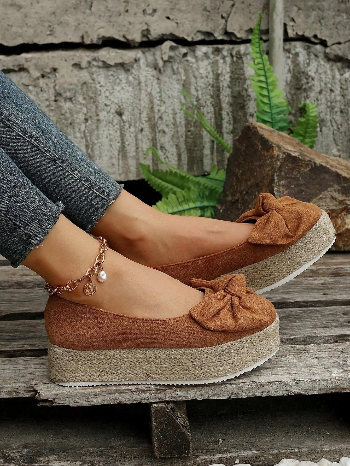 Platforma Kokarda Zdobienie YT1 NF9__40 Shein Brązowe Buty Espadryle ...