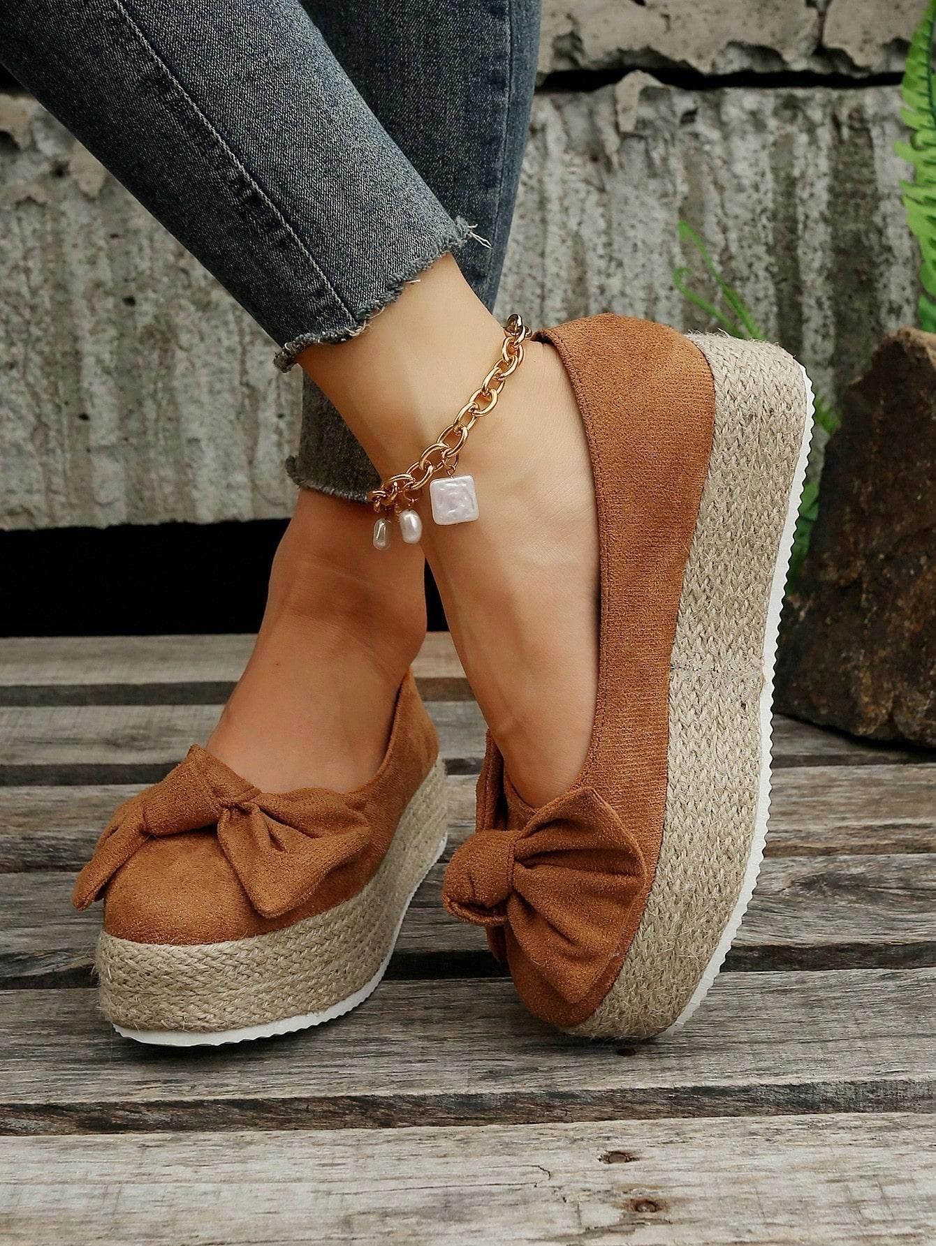 Platforma Kokarda Zdobienie YT1 NF9__40 Shein Brązowe Buty Espadryle ...