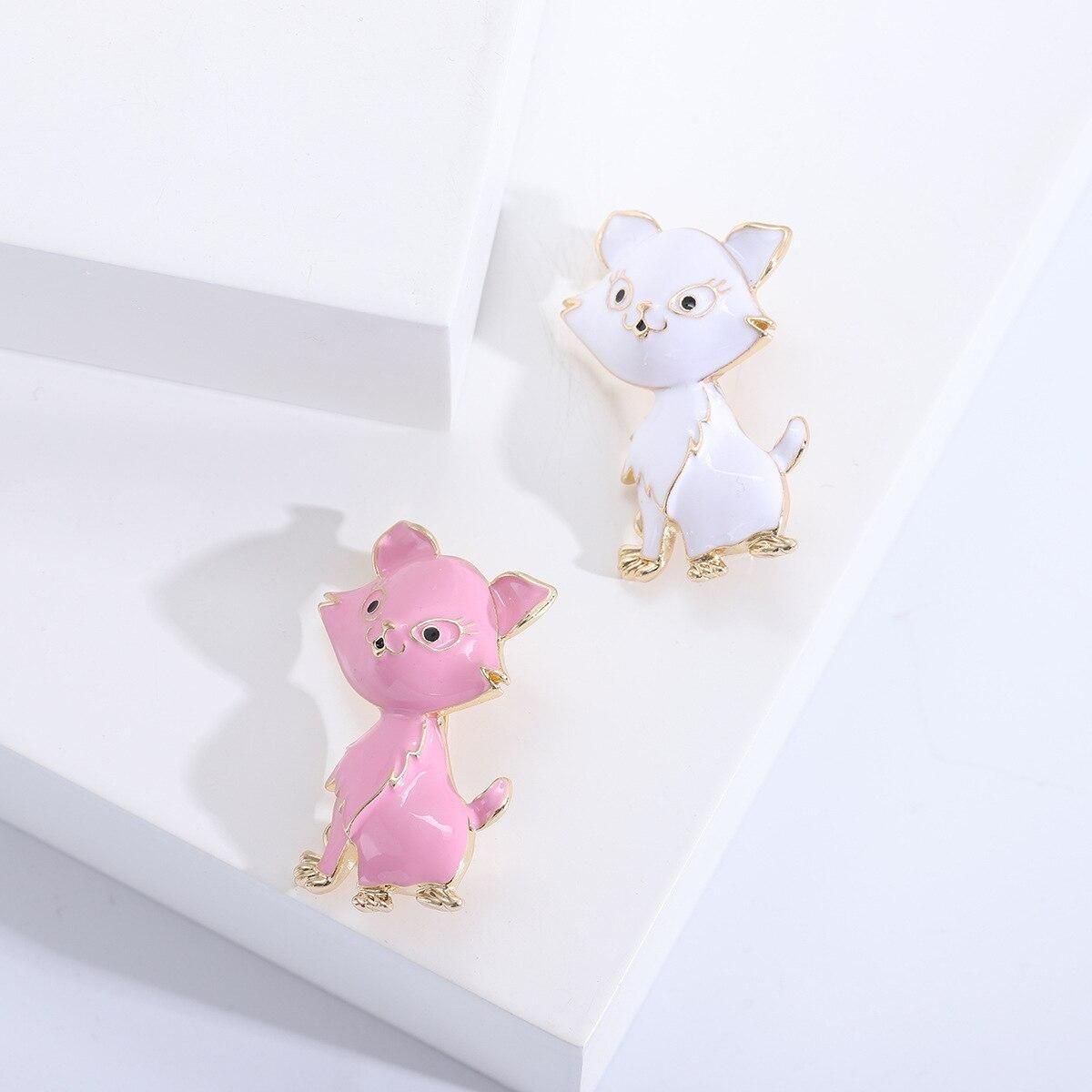 Blucome Piękny Siedzący Kot Broszki Dla Kobiet Białe Różowe Zwierzęta ...