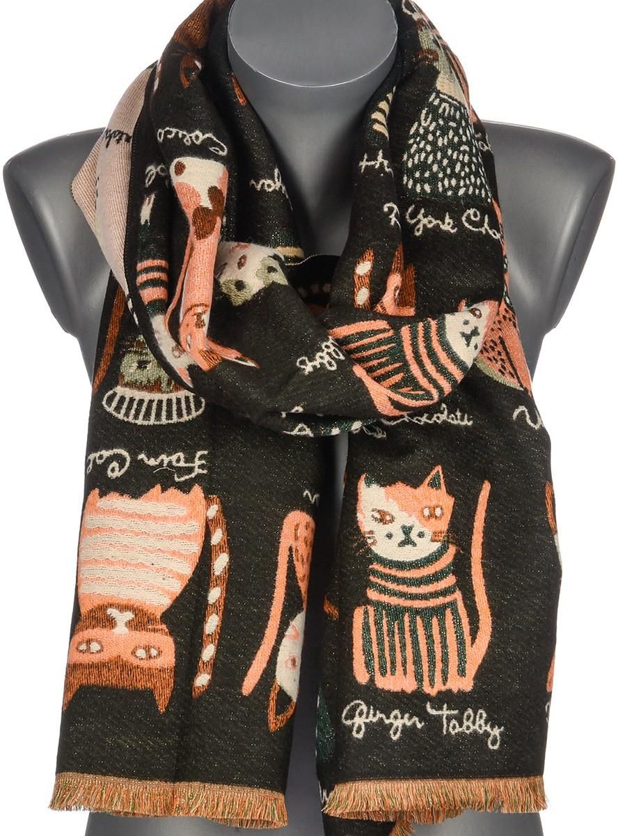 Czarny Duży Szalik Damski bawełniany ciepły dwustronny koty AX-128 - Ceny i opinie - Ceneo.pl