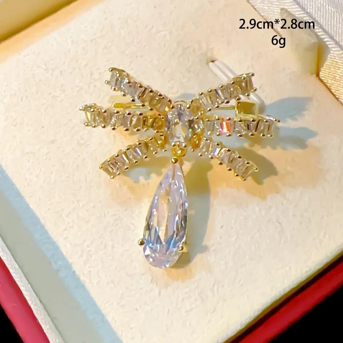 Fashion Cute Little Four-Leaf Flower Brooch Woman Bow Water Drop Small ...