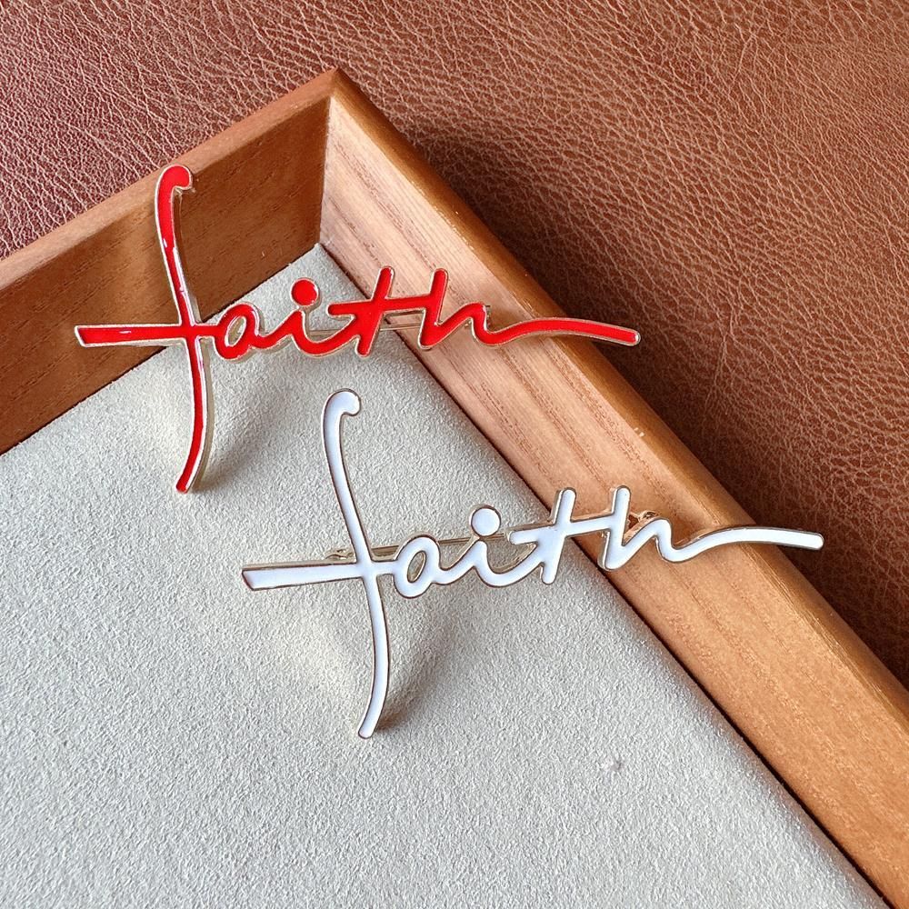 New Enamel Faith Brooch Unisex Letter Alphat Pin Simple Design Cross ...