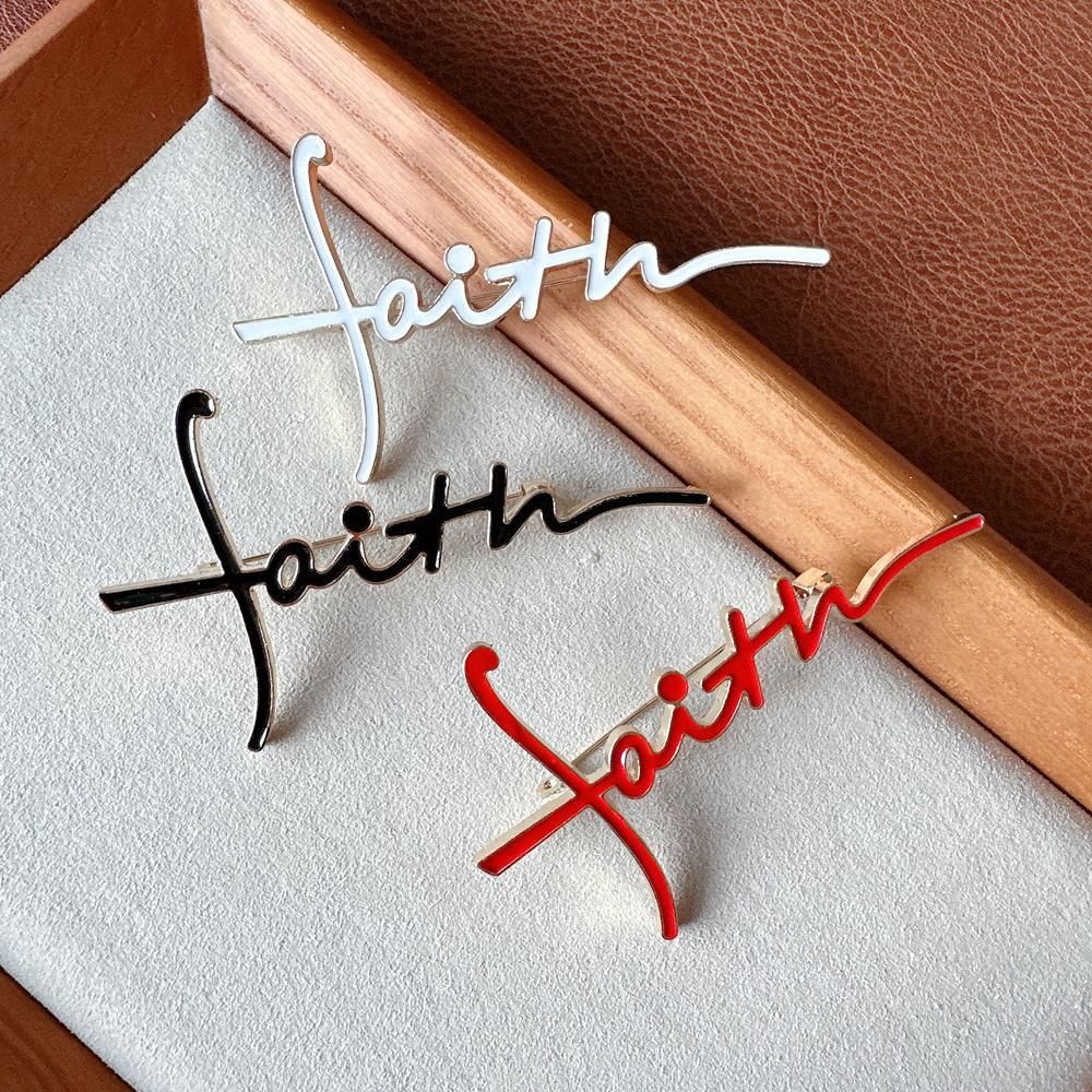 New Enamel Faith Brooch Unisex Letter Alphat Pin Simple Design Cross ...