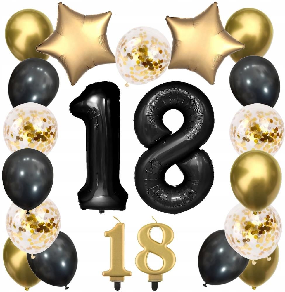Balony Zestaw 18 Urodziny Chrom Czarny Złoty Rocznica 100cm 1640982627 - Ceny i opinie - Ceneo.pl