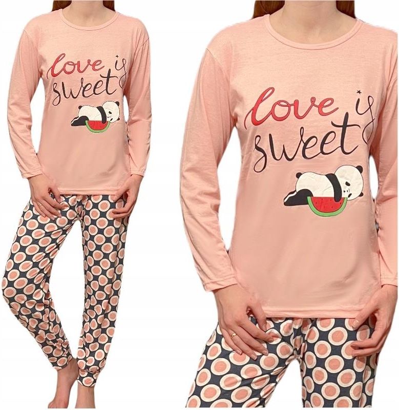 Piżama damska różowy długie spodnie i rękaw love sweet panda XXL - Ceny ...