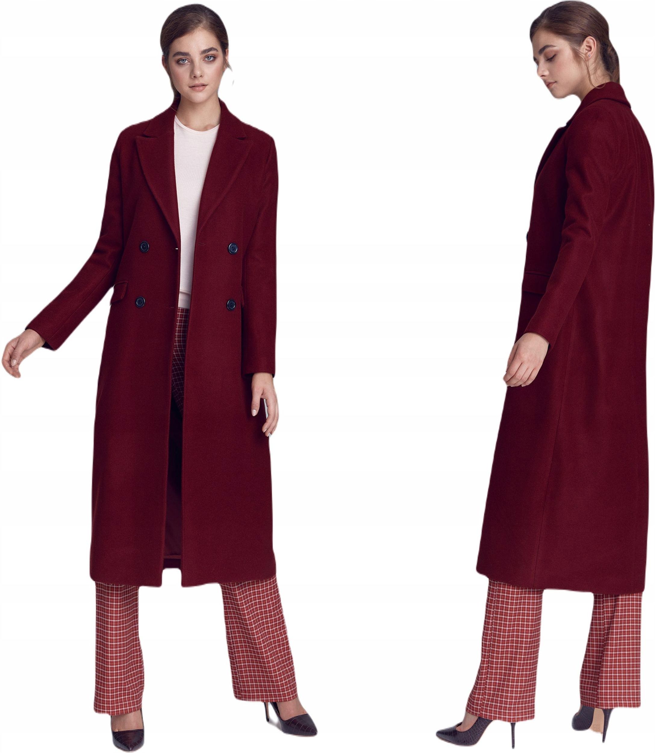 Klasyczny płaszcz z dodatkiem wełny bordowy S - Ceny i opinie - Ceneo.pl