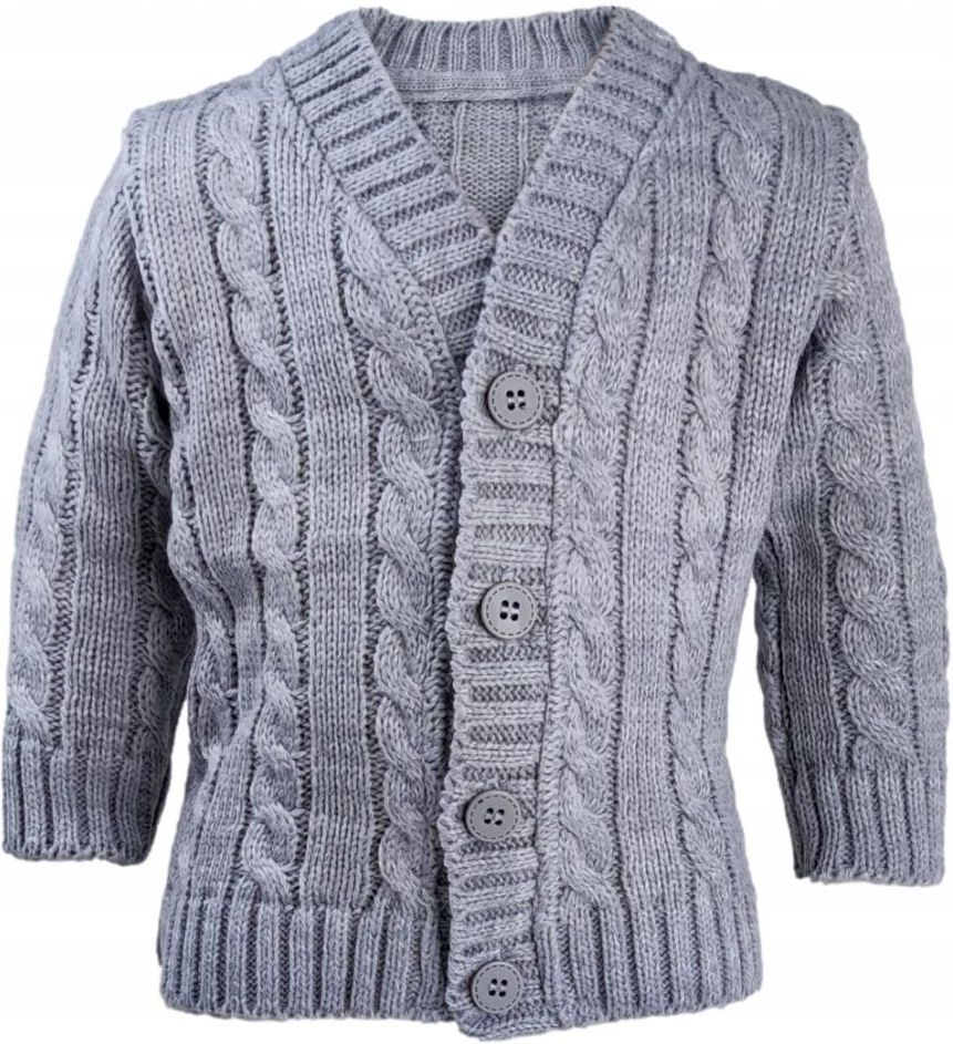 Sweter warkocz szary serek gładki rozpinany guziki chrztu chłopca 80 ...